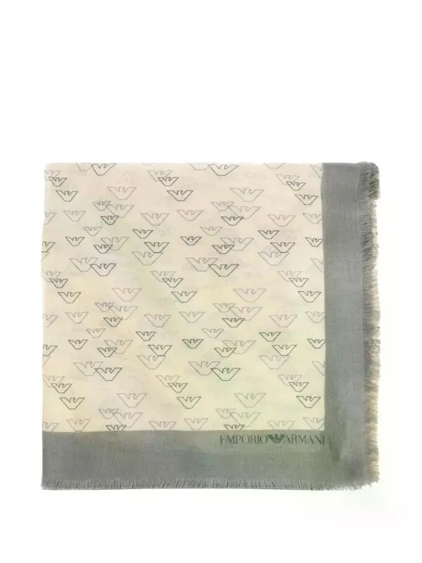 Emporio Armani Monogram-print Frayed Scarf - Neutrals