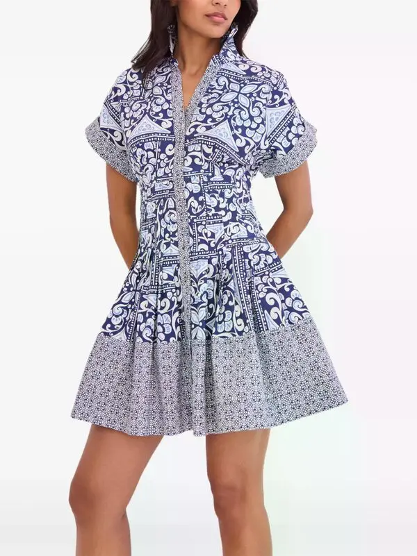 Cara Cara Nash Tile-print Mini Shirtdress