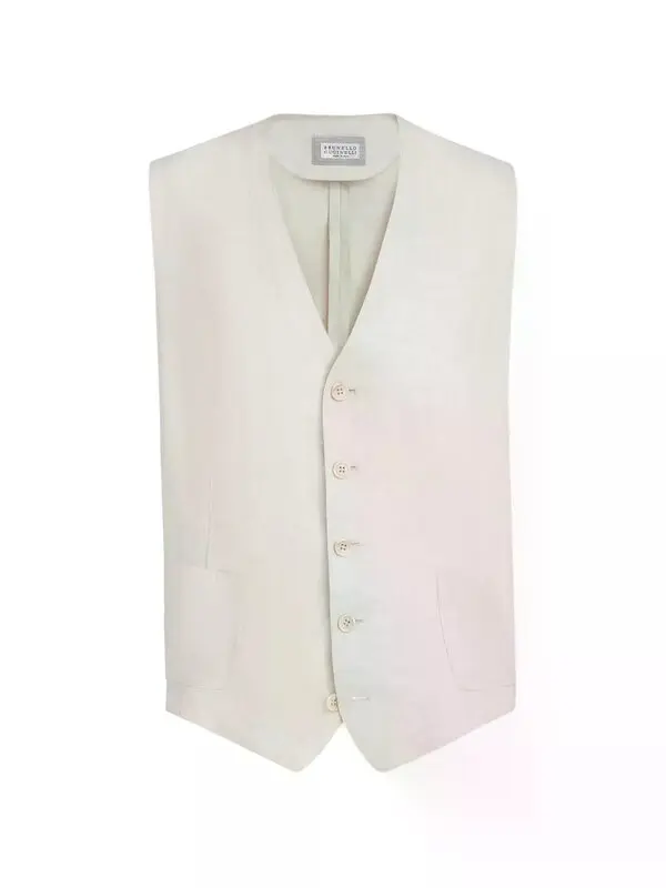 Brunello Cucinelli Linen Micro Chevron Waistcoat