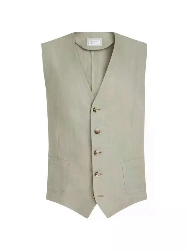 Brunello Cucinelli Linen Micro Chevron Waistcoat