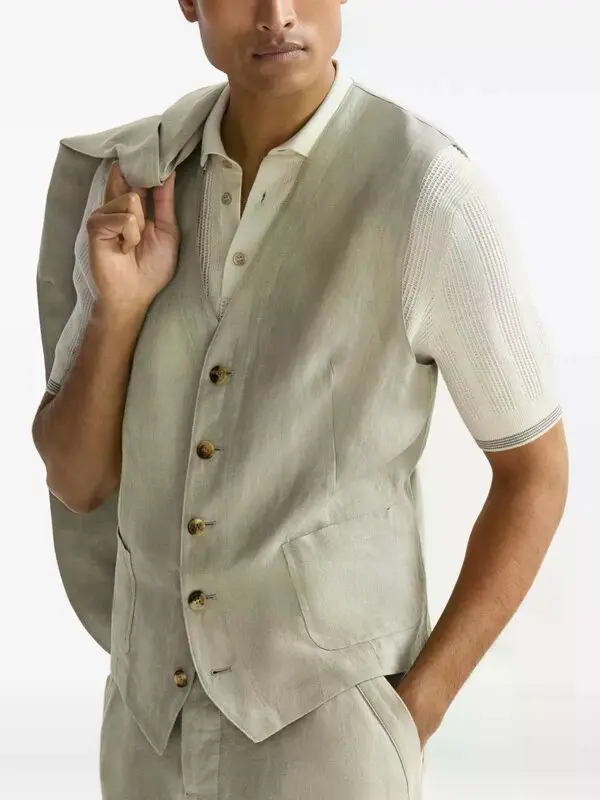 Brunello Cucinelli Linen Micro Chevron Waistcoat