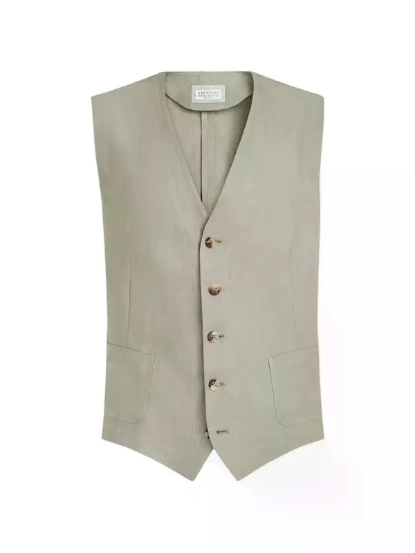 Brunello Cucinelli Linen Micro Chevron Waistcoat - Green