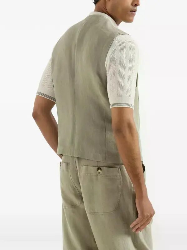 Brunello Cucinelli Linen Micro Chevron Waistcoat - Green