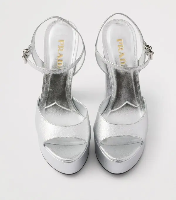Prada Patent Saffiano Leather Platform Sandals