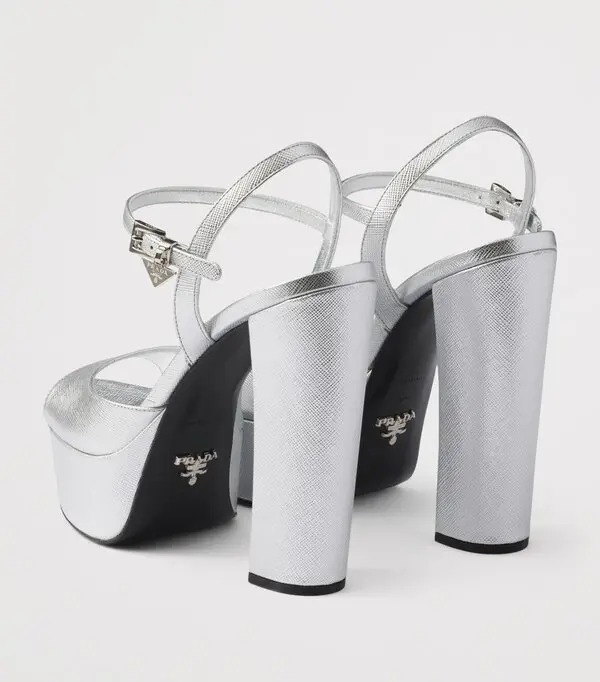 Prada Patent Saffiano Leather Platform Sandals