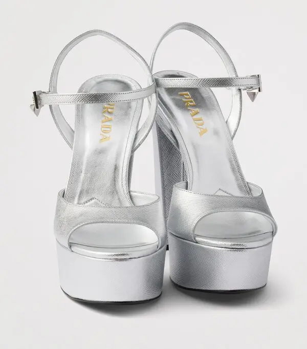 Prada Patent Saffiano Leather Platform Sandals
