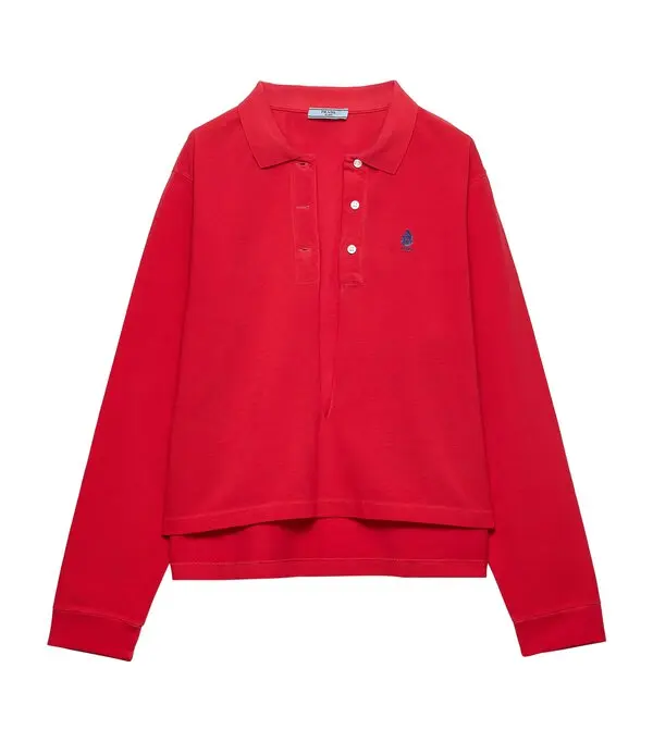 Prada Cotton Piqué Plunge-neck Polo Shirt