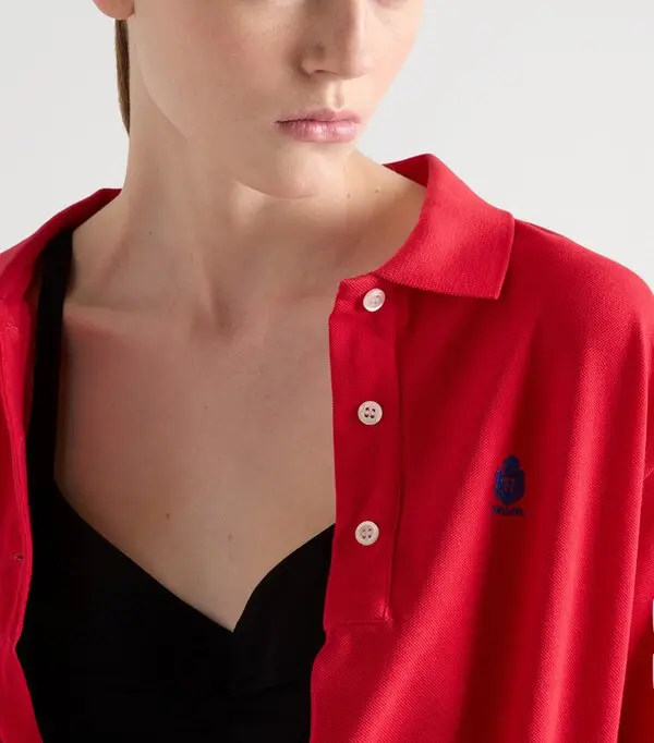Prada Cotton Piqué Plunge-neck Polo Shirt