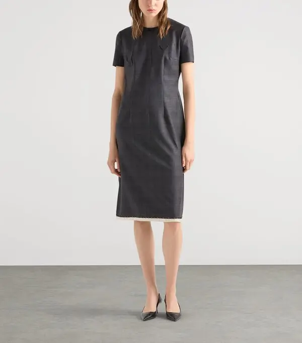 Prada Wool Check Midi Dress