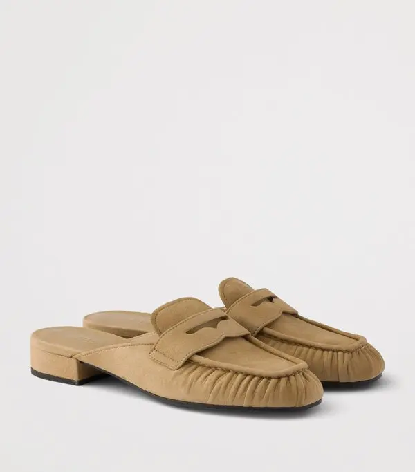 Prada Suede Mules - Neutral