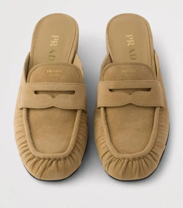 Prada Suede Mules - Neutral
