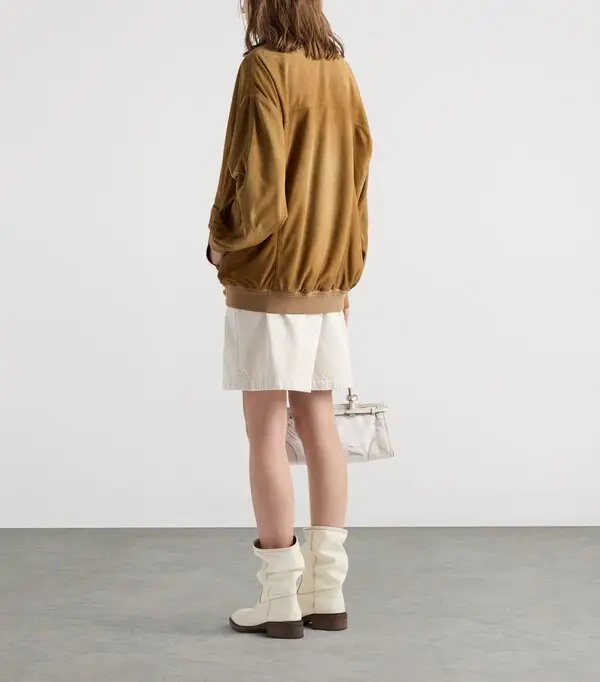 Prada Suede Bomber Jacket With Logo Detail - Neutral
