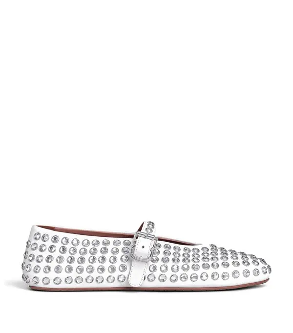Alaïa Embellished Lambskin Ballet Flats - White