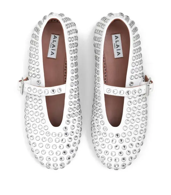 Alaïa Embellished Lambskin Ballet Flats - White