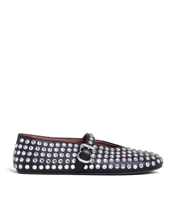 Alaïa Embellished Lambskin Ballet Flats - Black