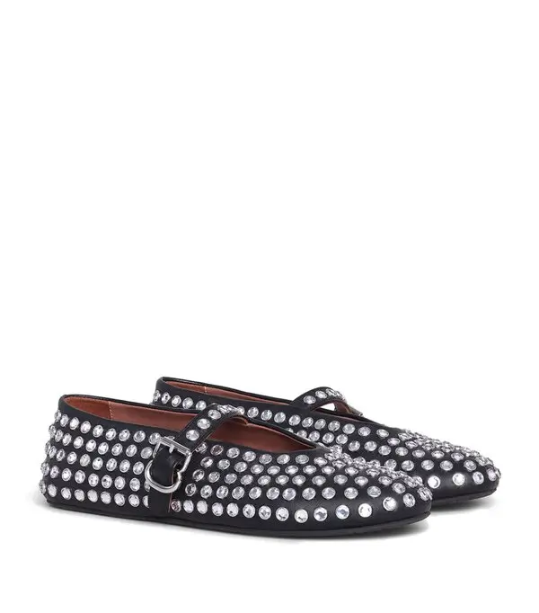 Alaïa Embellished Lambskin Ballet Flats - Black
