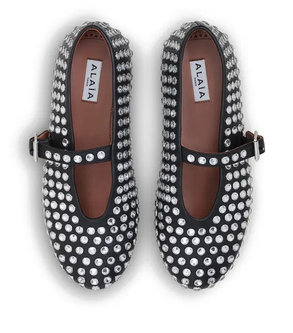 Alaïa Embellished Lambskin Ballet Flats - Black
