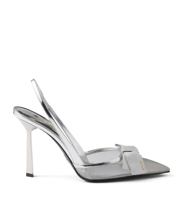 Prada Leather-mesh Bow Slingback Pumps