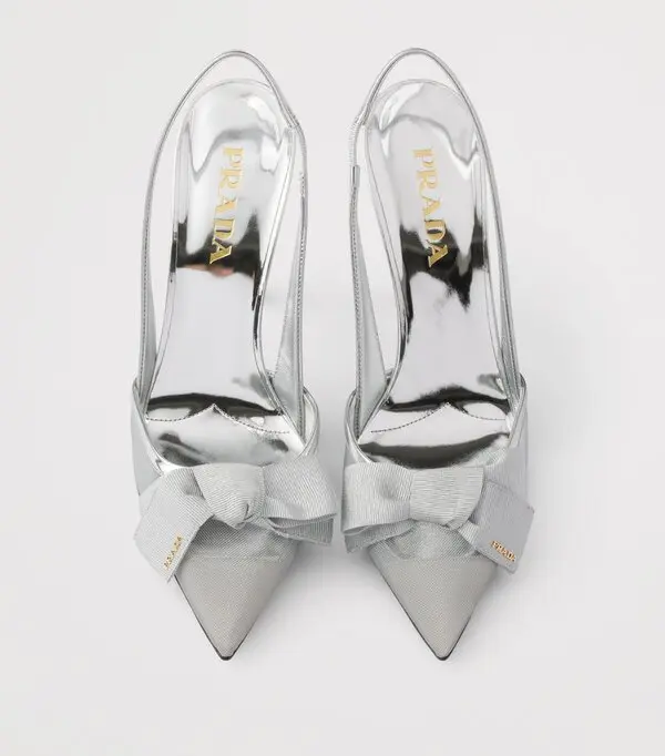 Prada Leather-mesh Bow Slingback Pumps