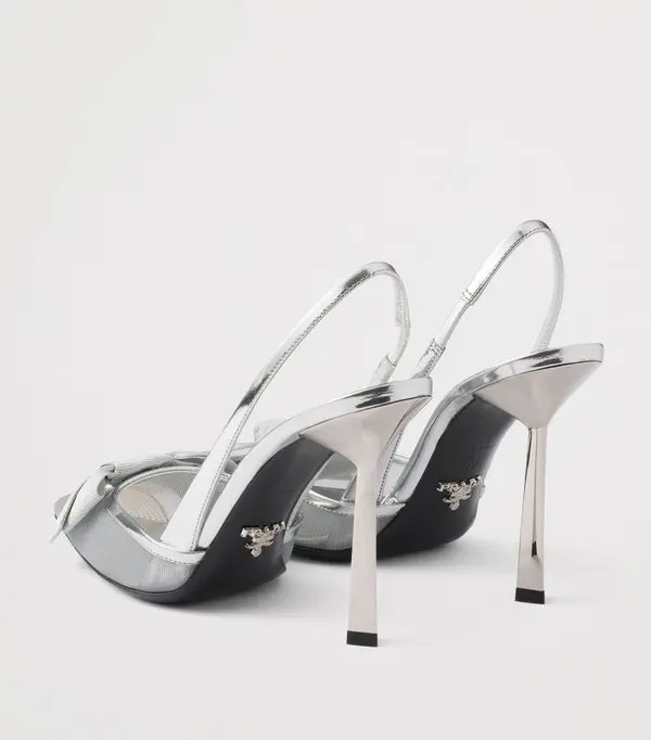 Prada Leather-mesh Bow Slingback Pumps