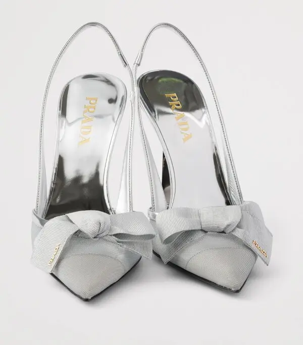 Prada Leather-mesh Bow Slingback Pumps