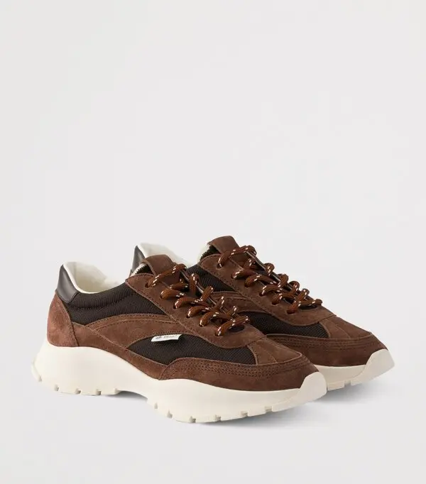 Prada Suede And Mesh Lace-up Sneakers