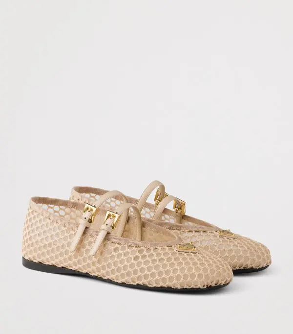 Prada Mesh Triangle Ballet Flats - Neutral