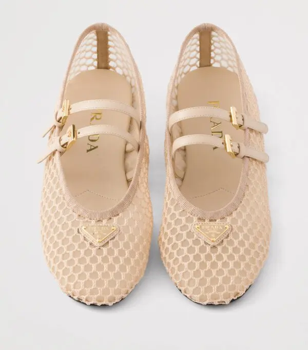 Prada Mesh Triangle Ballet Flats - Neutral
