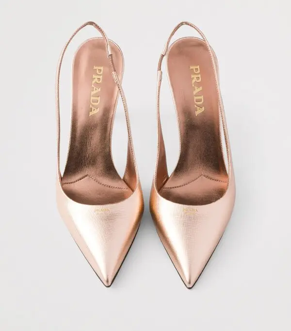 Prada Metallic Saffiano Leather Slingback Heels 75