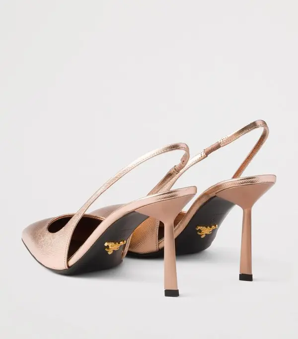 Prada Metallic Saffiano Leather Slingback Heels 75