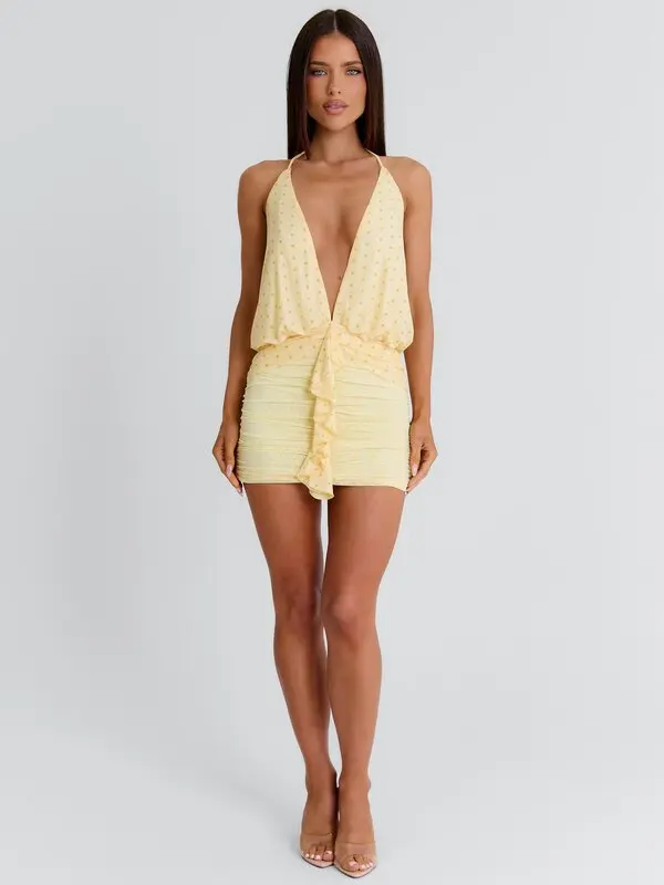 OUTCAST Fina Mini Dress Yellow Polka Dot