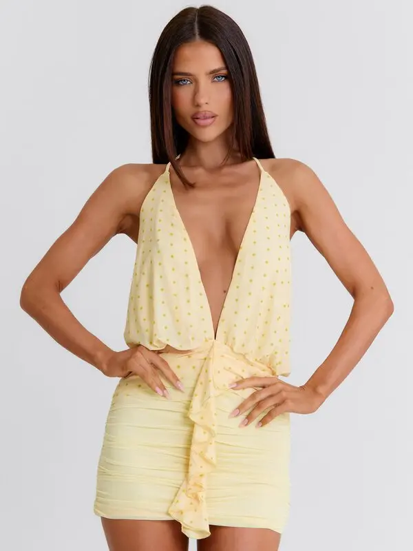 OUTCAST Fina Mini Dress Yellow Polka Dot