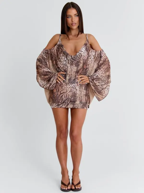 OUTCAST Tessia Mini Dress In Karina With Off-shoulder Silhouette And Cowl Neckline - Multicolour