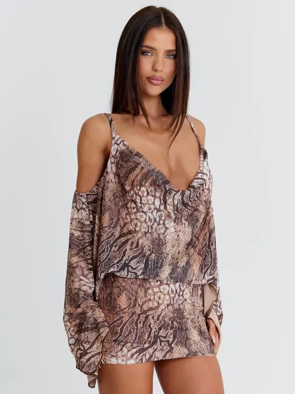 OUTCAST Tessia Mini Dress In Karina With Off-shoulder Silhouette And Cowl Neckline