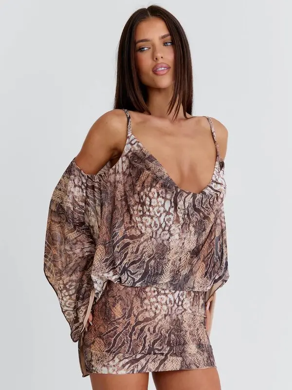 OUTCAST Tessia Mini Dress In Karina With Off-shoulder Silhouette And Cowl Neckline