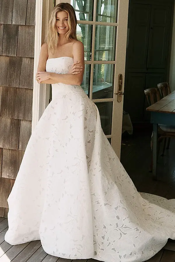 Jenny Yoo Strapless Ball Gown With Cutwork Artistry - White