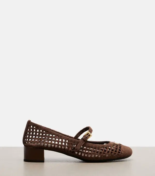 Prada Crochet Mary Jane Pumps With Buckle Ankle Strap - Brown