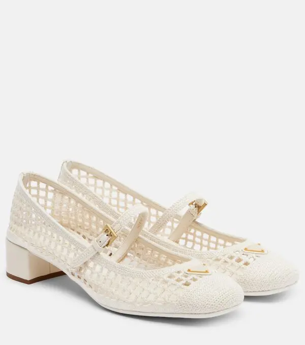 Prada Crochet Mary Jane Pumps - White