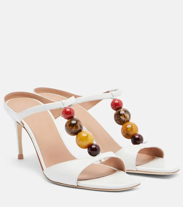 MALONE SOULIERS Lena Embellished Leather Mules - White