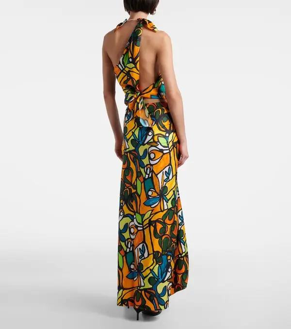 Christopher Esber Printed Draped Silk Maxi Skirt