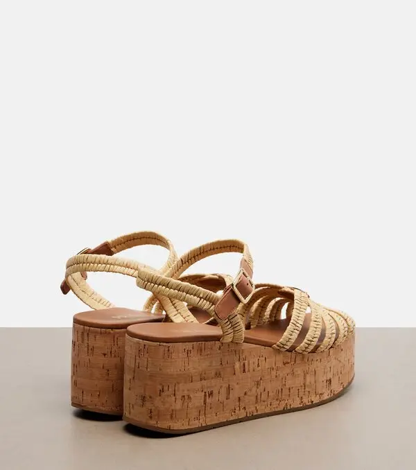 Prada Crochet Wedge Sandals - Beige