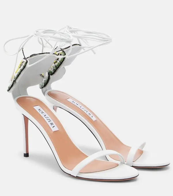 AQUAZZURA Papillon D'amour Embellished Leather Sandals - White