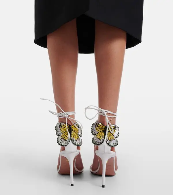 AQUAZZURA Papillon D'amour Embellished Leather Sandals