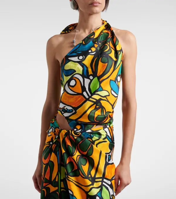 Christopher Esber Printed Draped Silk Top