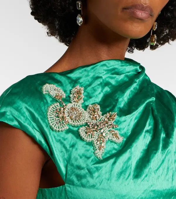 Erdem Draped Embellished Satin Gown - Green
