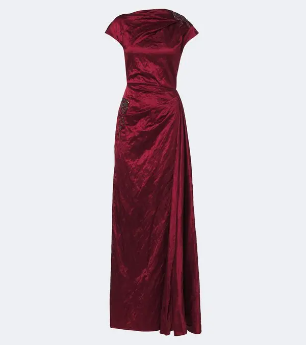 Erdem Draped Embellished Satin Gown - Red