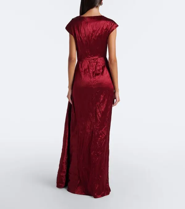 Erdem Draped Embellished Satin Gown - Red