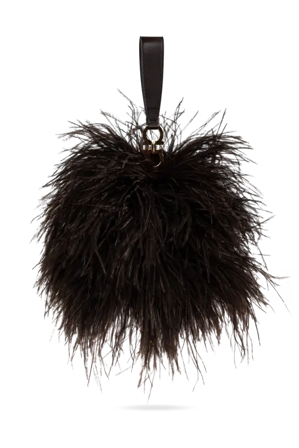 FERRAGAMO Ostrich Feather Round Clutch - Brown