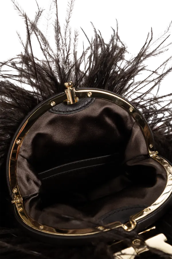 FERRAGAMO Ostrich Feather Round Clutch