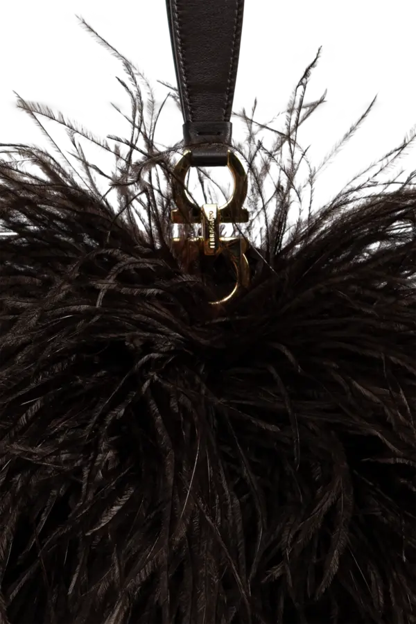 FERRAGAMO Ostrich Feather Round Clutch